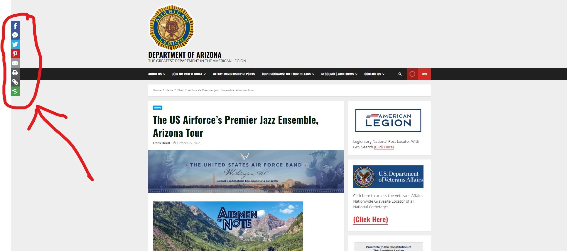 New Webpage Feature – Sharing – Department of Arizona
