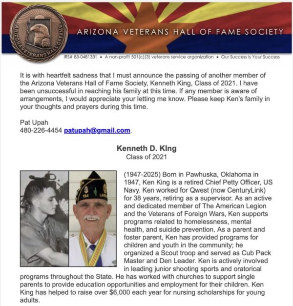 Passing of a legend: Ken King – Department of Arizona